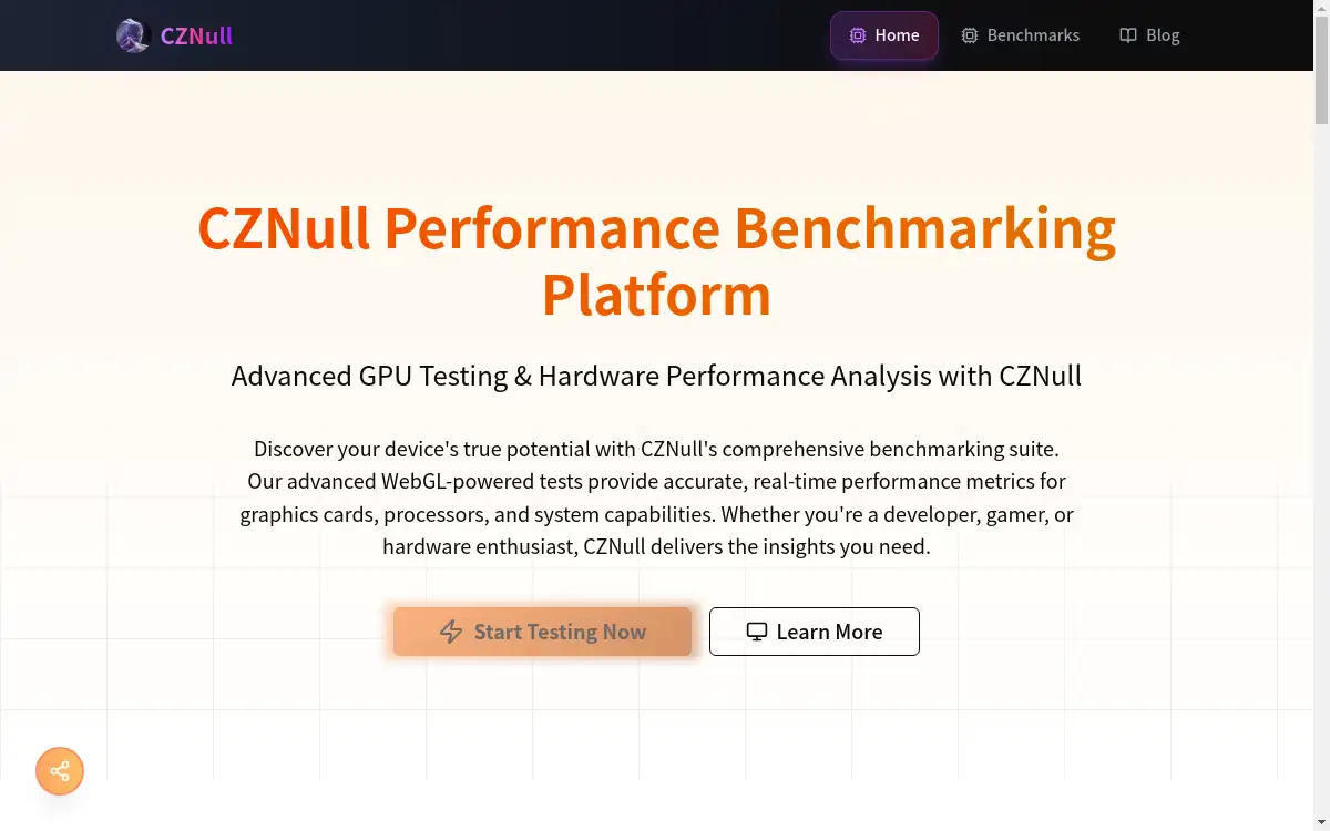 cznull: cznull 是一个强大的基于浏览器的 GPU 基准测试平台，通过先进的 WebGL 技术提供全面的显卡性能测试。 - AI With Me