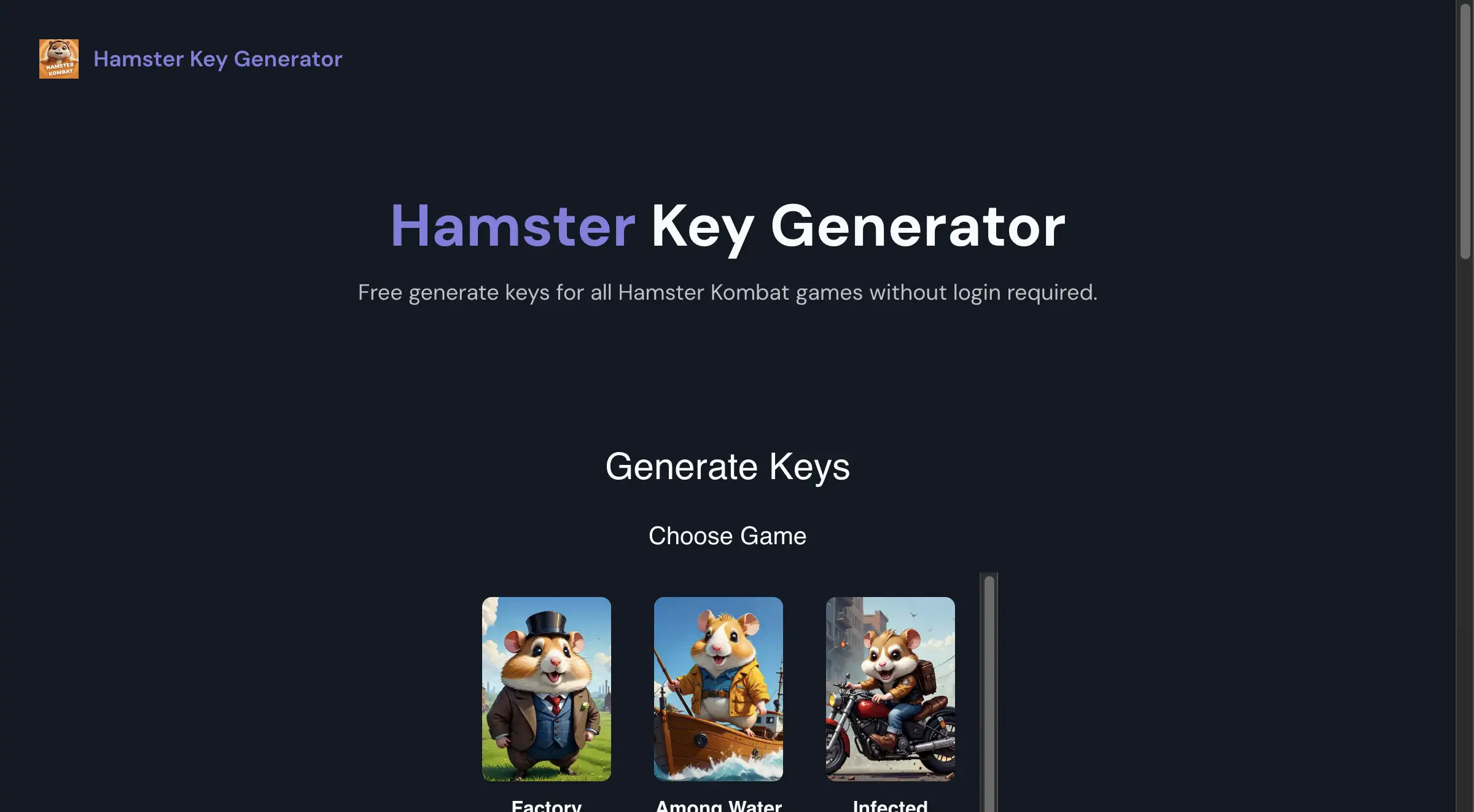 Hamster Key Generator: Free generate keys for all Hamster Kombat games without login required ...