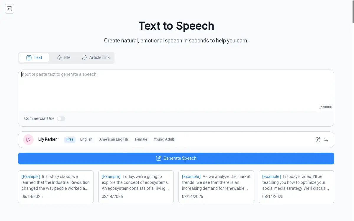 Text to Speech by NoteGPT: Text to Speech by NoteGPT is a free AI-powered voice generator that ...