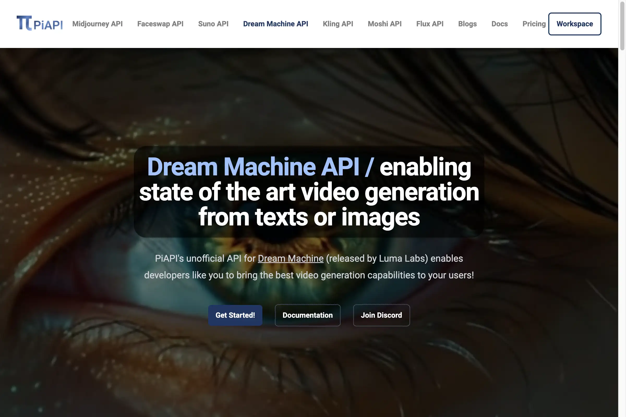 Dream Machine API - PiAPI: Transform text and images into stunning videos effortlessly. - AI With Me