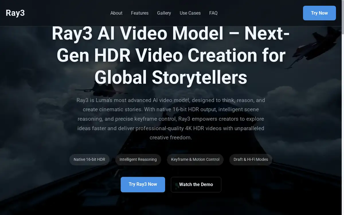 Ray3: Ray3 是 Luma AI 的先进视频生成模型，能够创建专业的 4K HDR 视频，具备智能推理和精确关键帧控制功能，专为电影级 ...