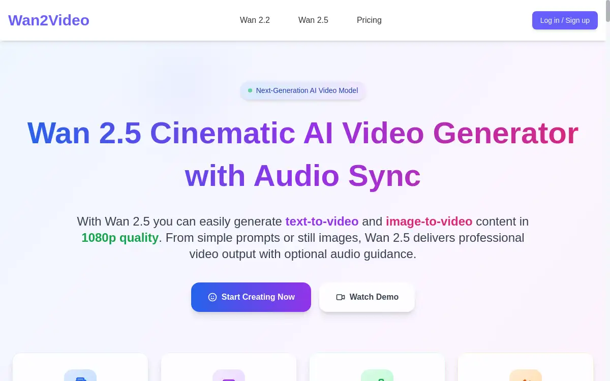Wan 2.5 AI Video: Wan 2.5 AI Video is a next-generation tool for creating cinematic videos from ...