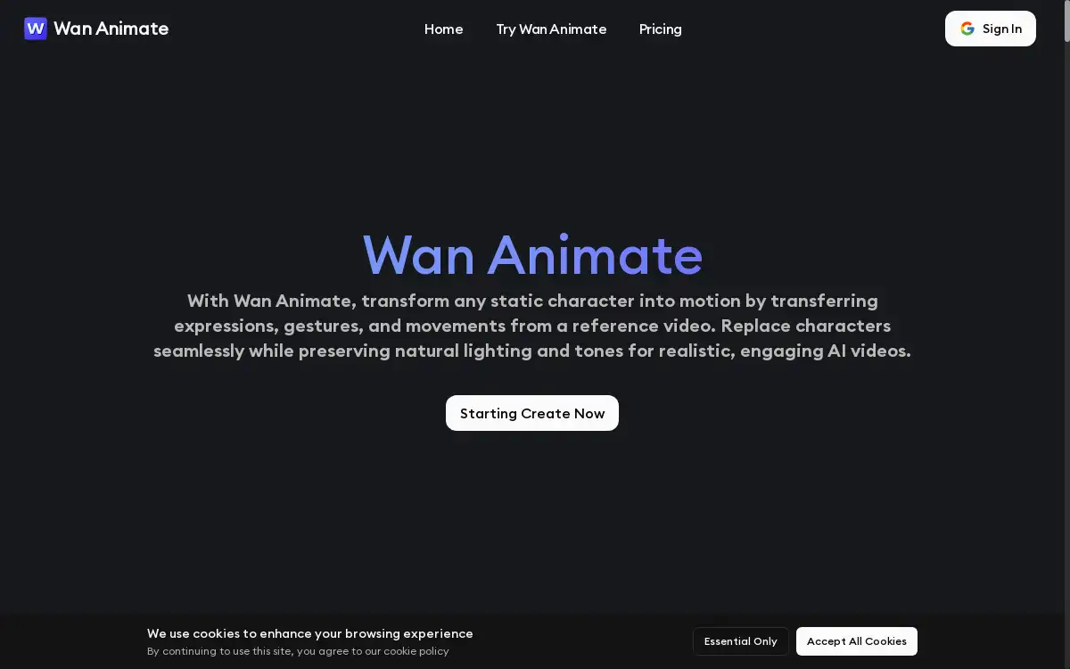 Wan Animate: Wan Animate is an advanced AI character animation platform that transforms static ...